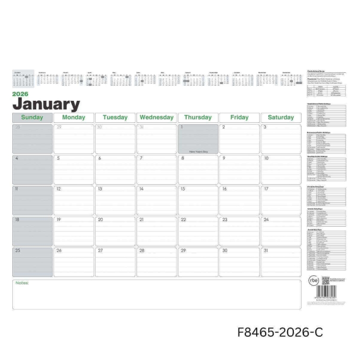 2026 A2 Corporate Desk Calendar Pad - Jan to Dec - RBE Stationery & Print